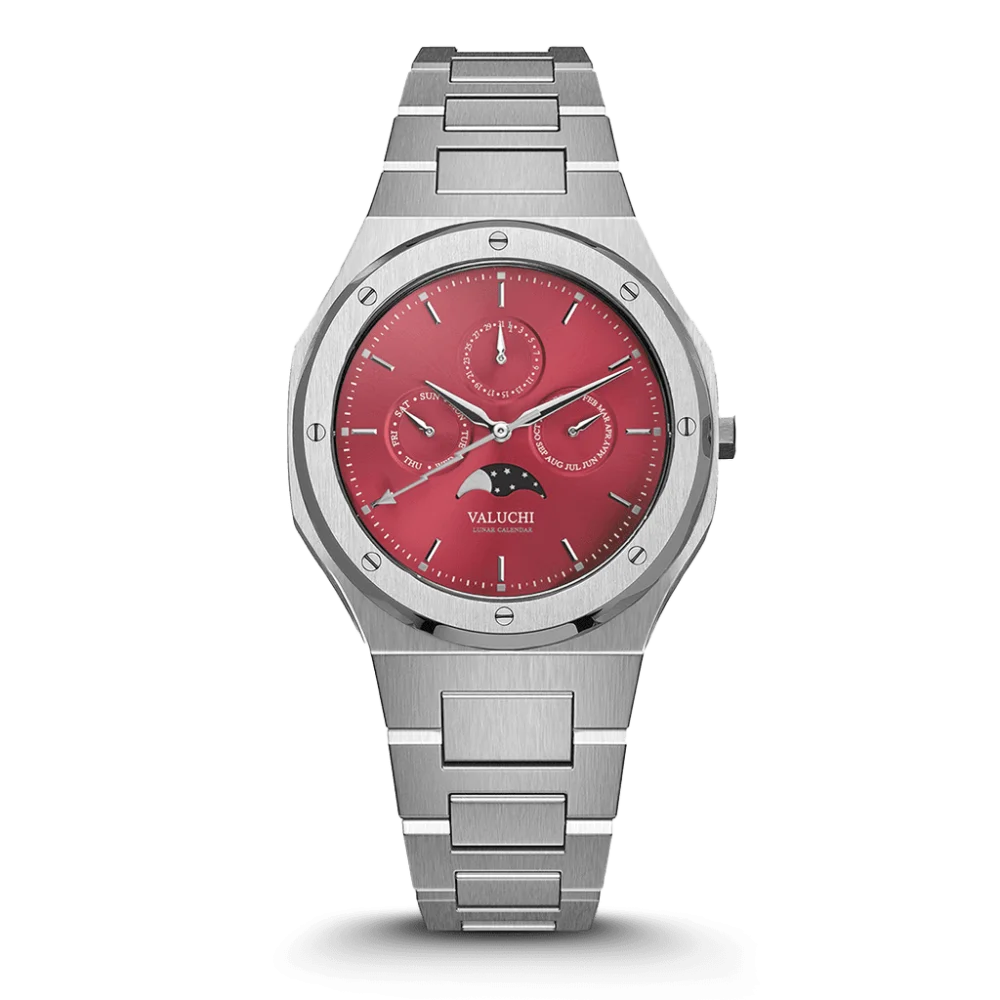Men's silver Valuchi watch with steel strap Lunar Calendar - Silver Red ...