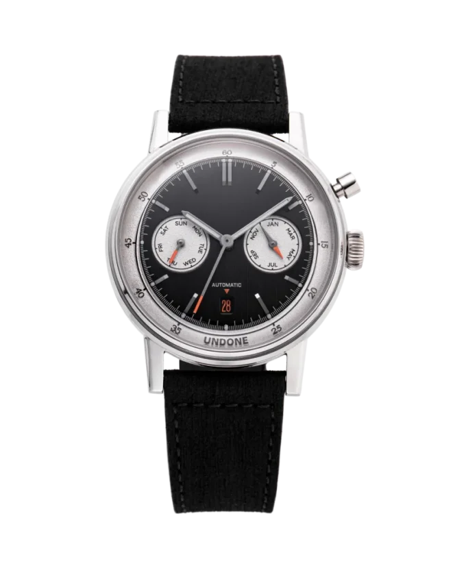 Men's silver Undone Watch with leather strap Urban Automatic Eclipse 40MM