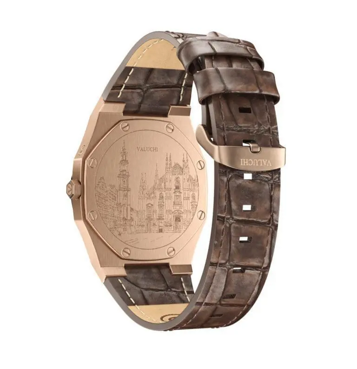 Men's gold Valuchi watch with leather strap Lunar Calendar - Rose Gold ...