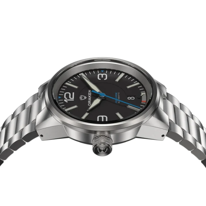Men's silver Draken watch with steel strap Peregrine ‘Version A’ Black ...