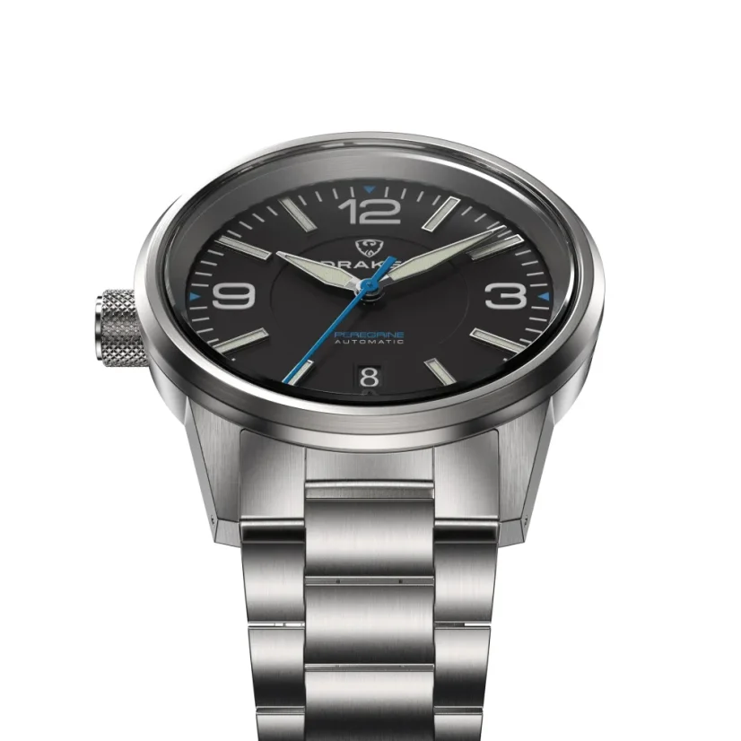 Men's silver Draken watch with steel strap Peregrine ‘Version A’ Black ...