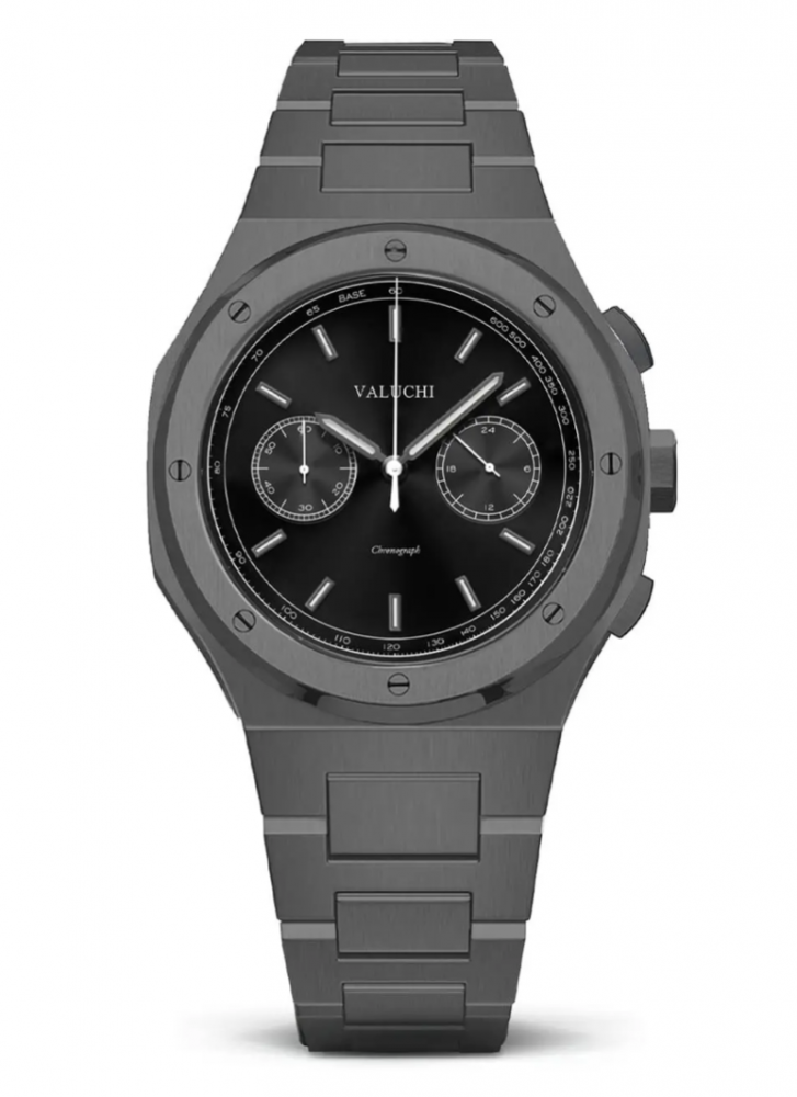 Men's black Valuchi watch with steel strap Chronograph - Gunmetal Black ...