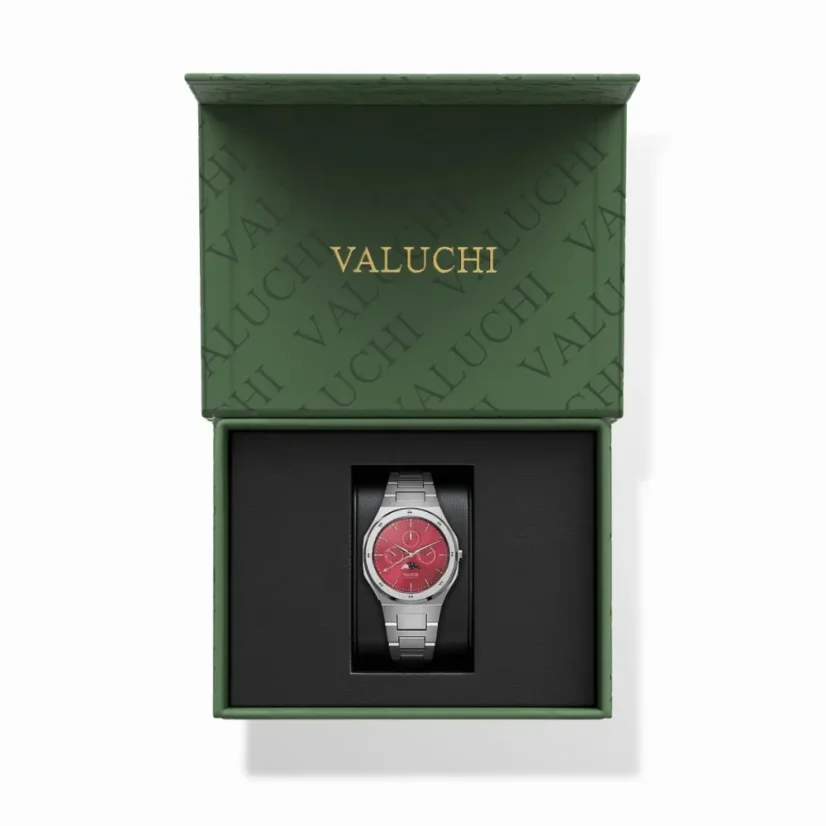 Men's silver Valuchi watch with steel strap Lunar Calendar - Silver Red ...