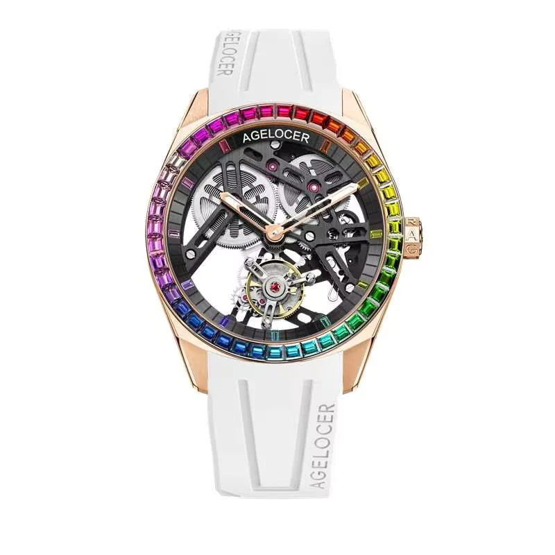 Men's gold Agelocer Watch with rubber strap Tourbillon Rainbow Series ...