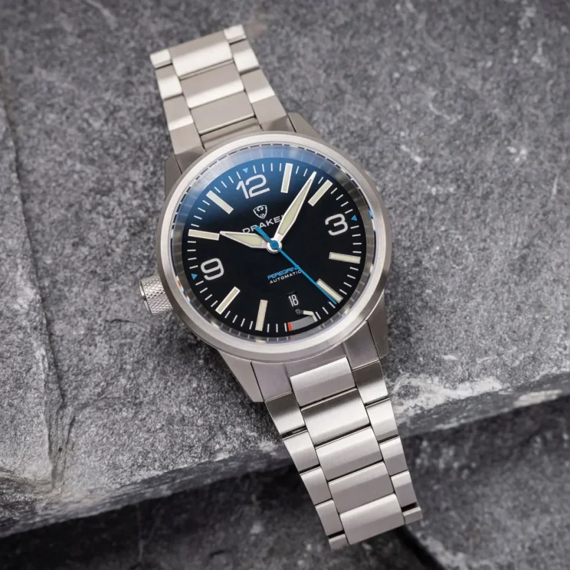 Men's silver Draken watch with steel strap Peregrine ‘Version A’ Black ...