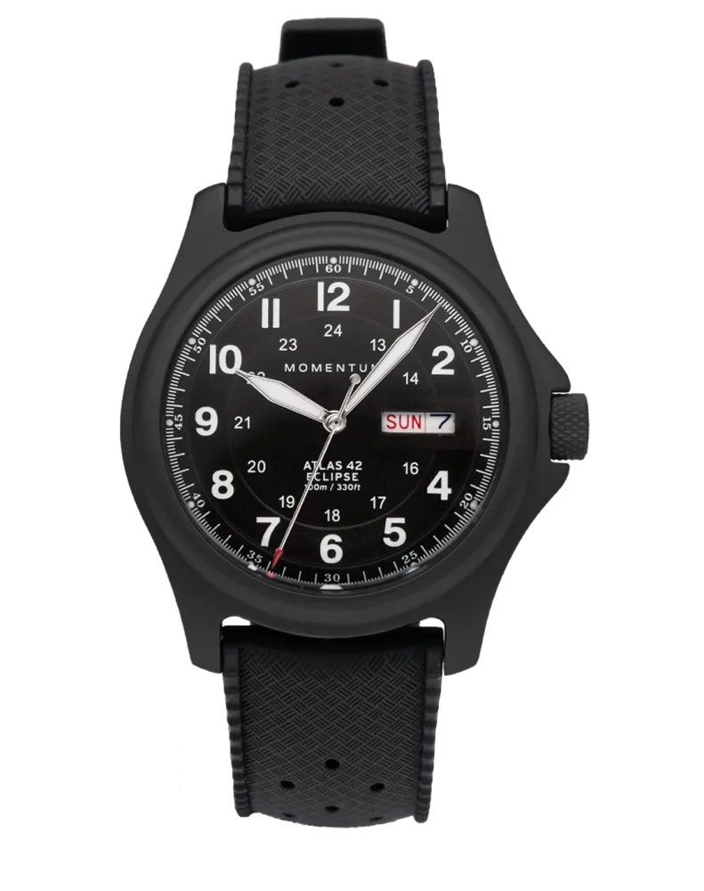 Men's black Momentum Watch with rubber strap Smokejumper Eclipse Solar ...