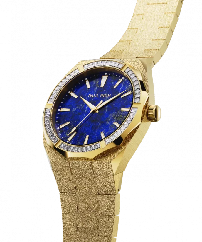 Men's gold Paul Rich watch with steel strap Frosted Star Dust Lapis ...