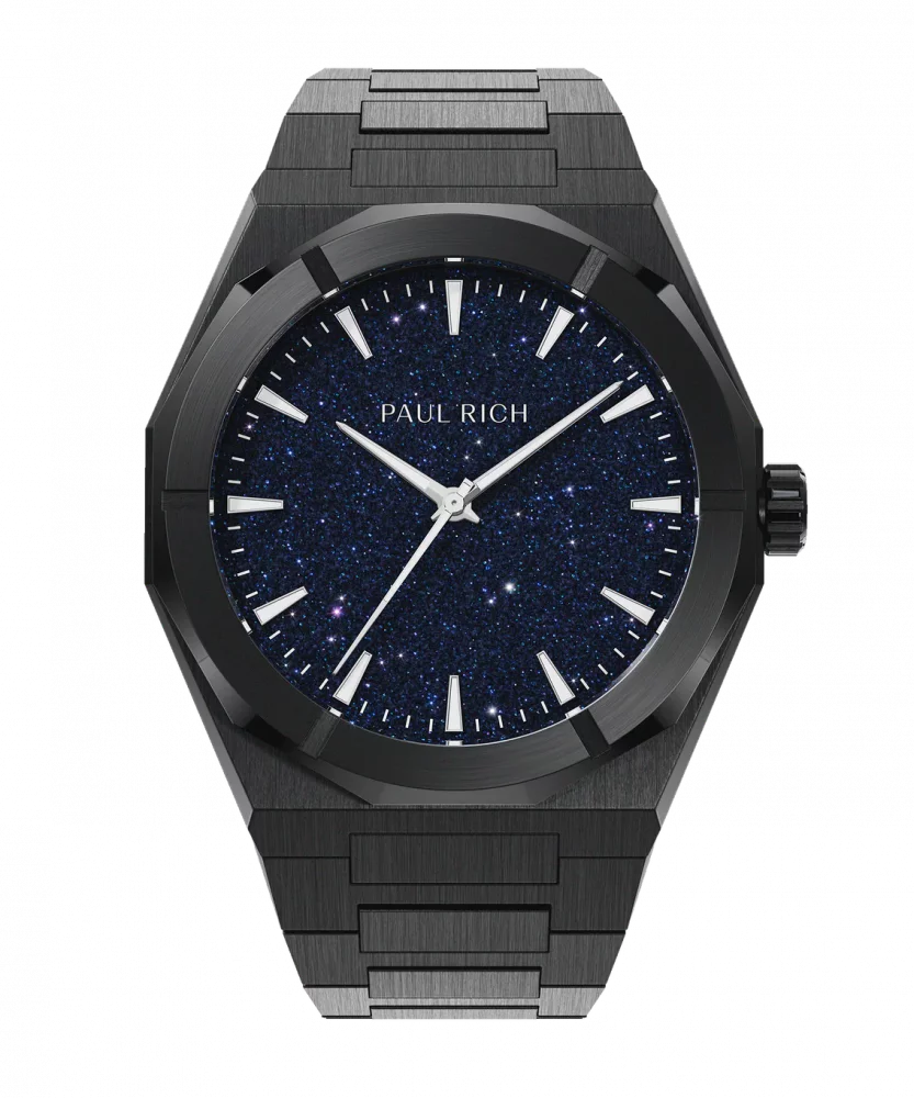 Men's black Paul Rich watch with steel strap Star Dust II - Black 43MM
