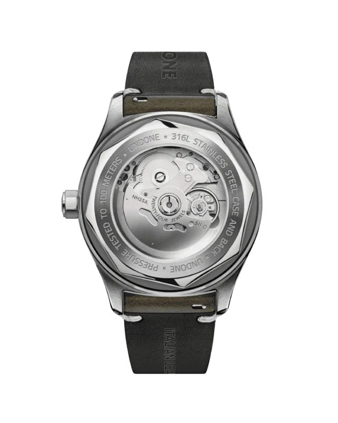 Men's silver Undone Watch with leather strap Basecamp Cali Green 40MM ...