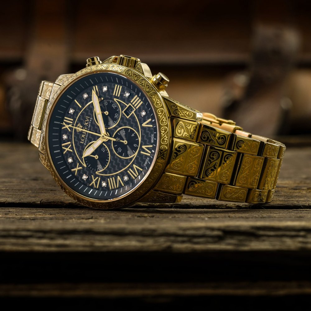 Men's gold Louis XVI watch with steel strap Palais Royale 1018 - Gold 43MM