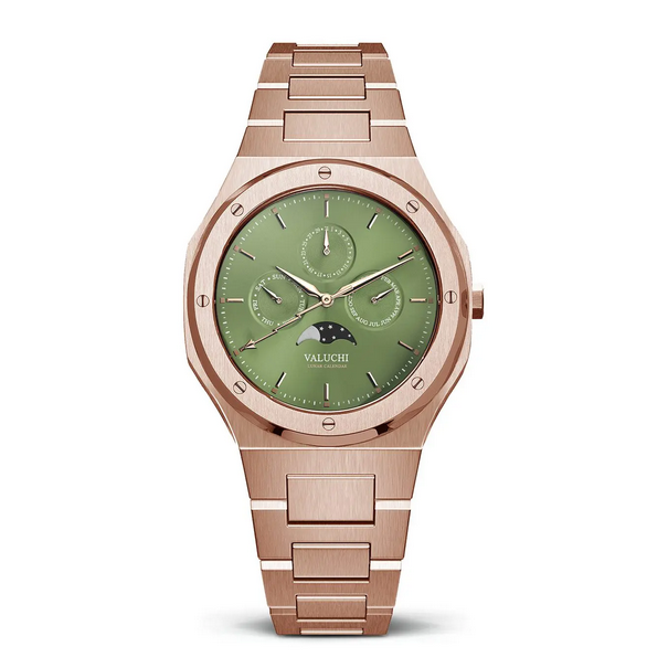 Men's gold Valuchi watch with steel strap Lunar Calendar - Rose Gold ...