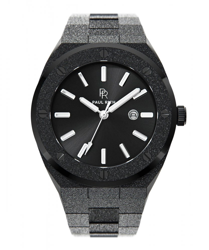 Men's black Paul Rich watch with steel strap Signature Frosted Barons ...