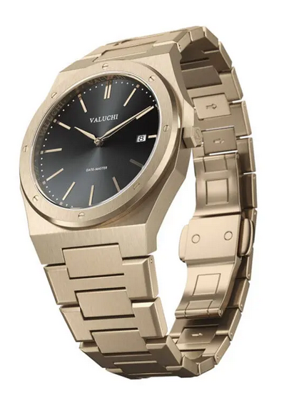 Men's gold Valuchi watch with steel strap Date Master - Yellow Gold ...