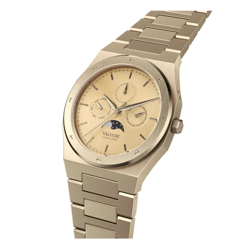 Men's gold Valuchi watch with steel strap Lunar Calendar - Yellow Gold ...