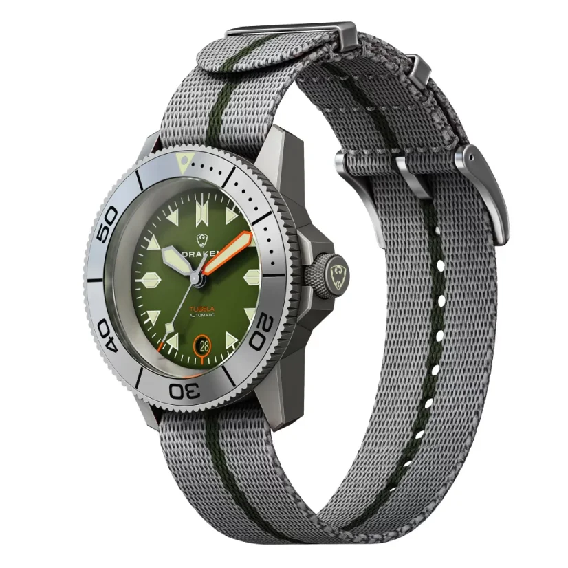 Men's silver Draken watch with steel strap Tugela – Steel Green 42MM