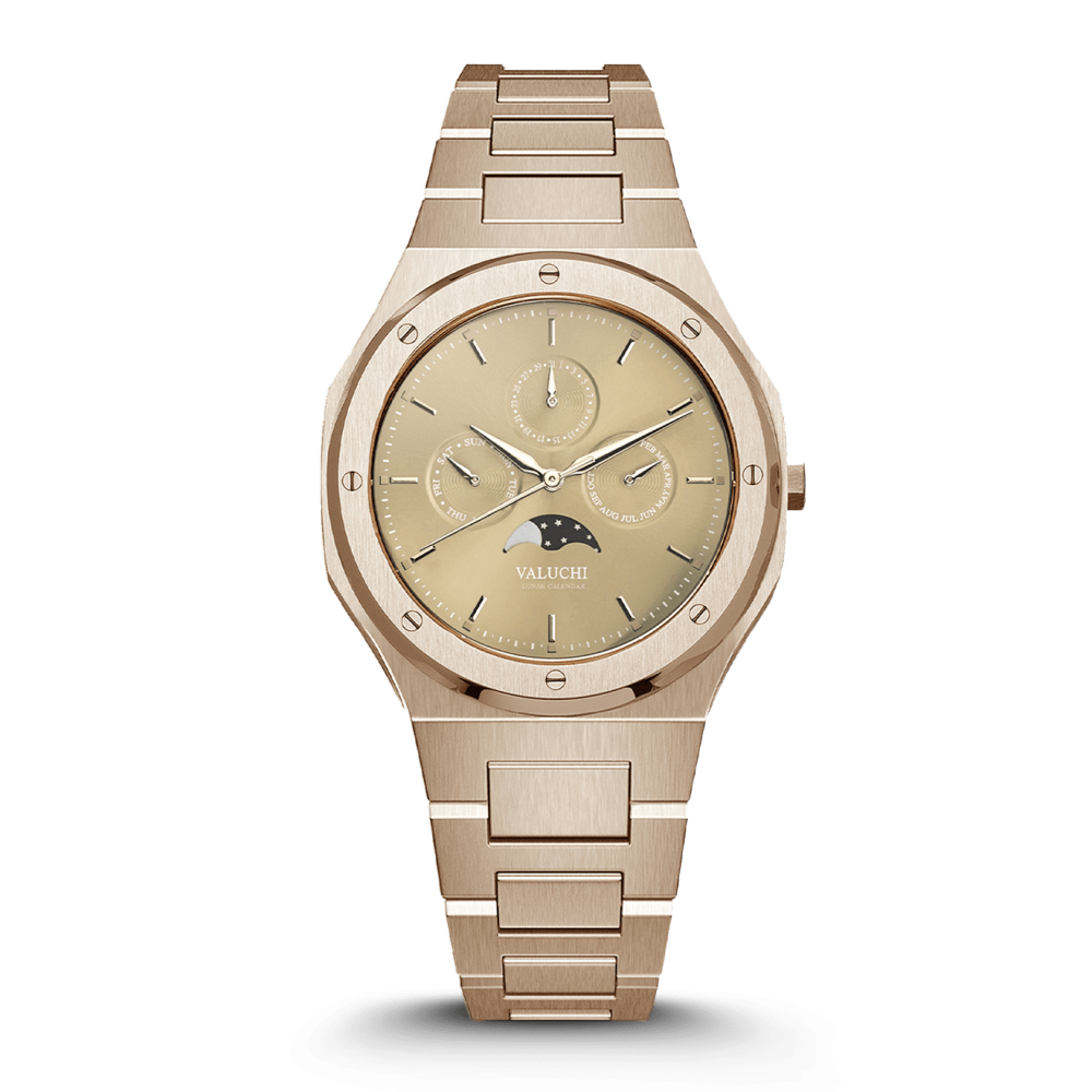 Men's gold Valuchi watch with steel strap Lunar Calendar - Yellow Gold ...