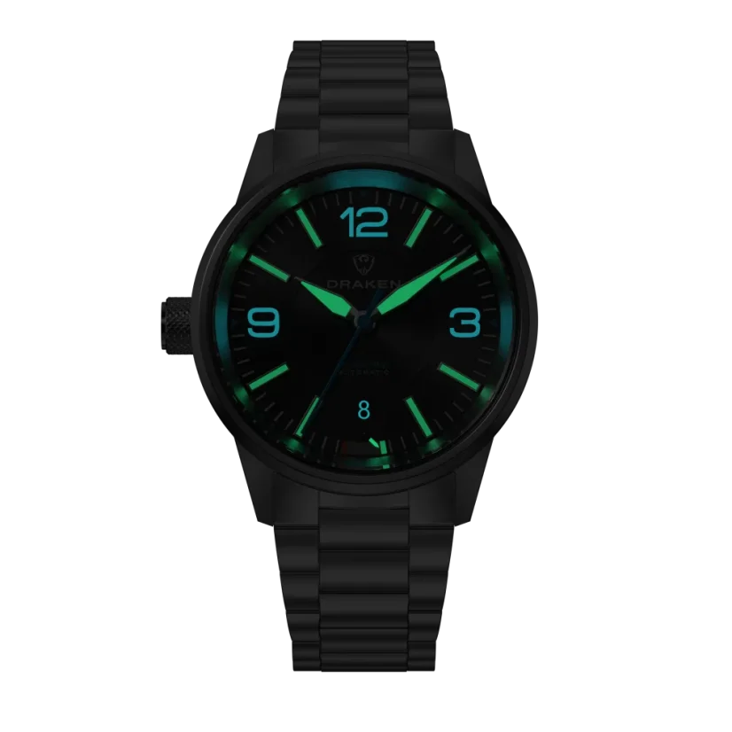 Men's silver Draken watch with steel strap Peregrine ‘Version A’ Black ...