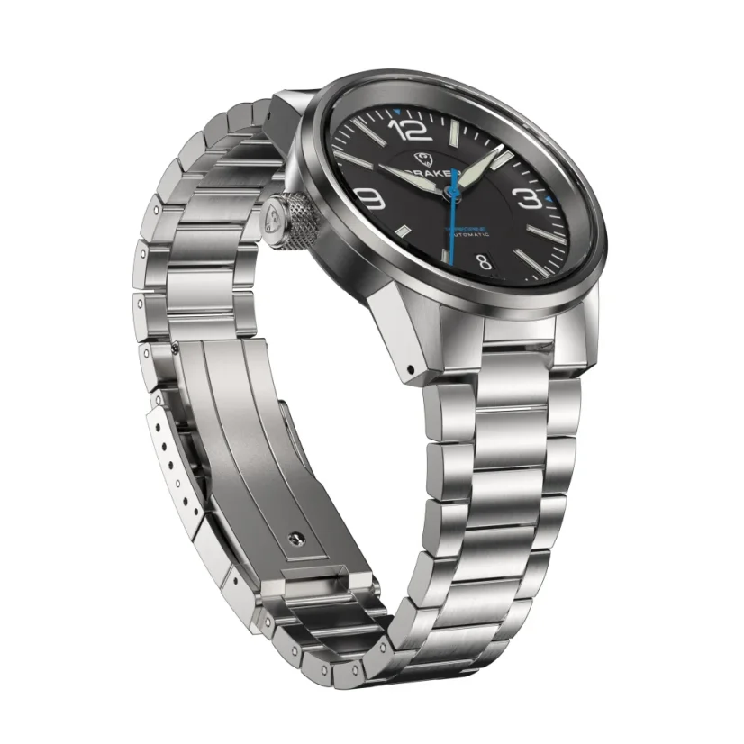 Men's silver Draken watch with steel strap Peregrine ‘Version A’ Black ...