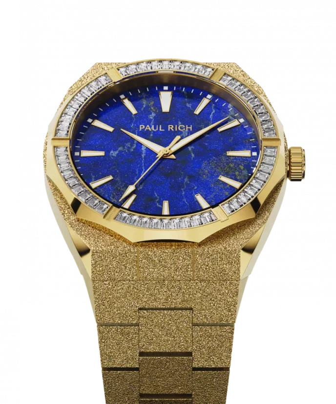 Men's gold Paul Rich watch with steel strap Frosted Star Dust Lapis ...