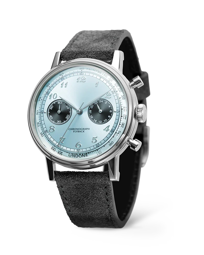 Men's silver Undone Watch with leather strap Vintage Arctic Blue 40MM
