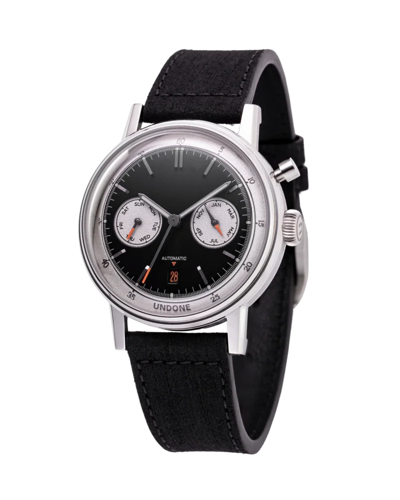 Men's silver Undone Watch with leather strap Urban Automatic Eclipse 40MM