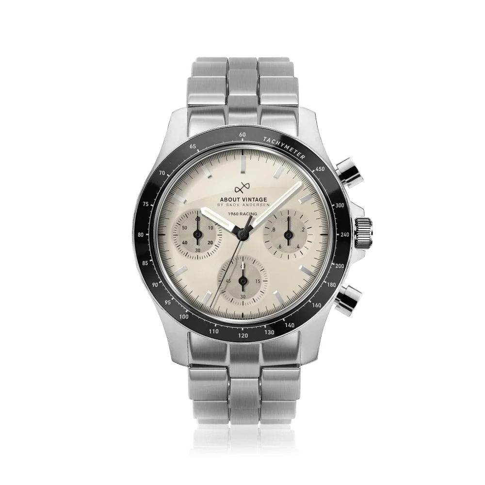 Men's silver About Vintage watch with steel strap Racing Chronograph ...