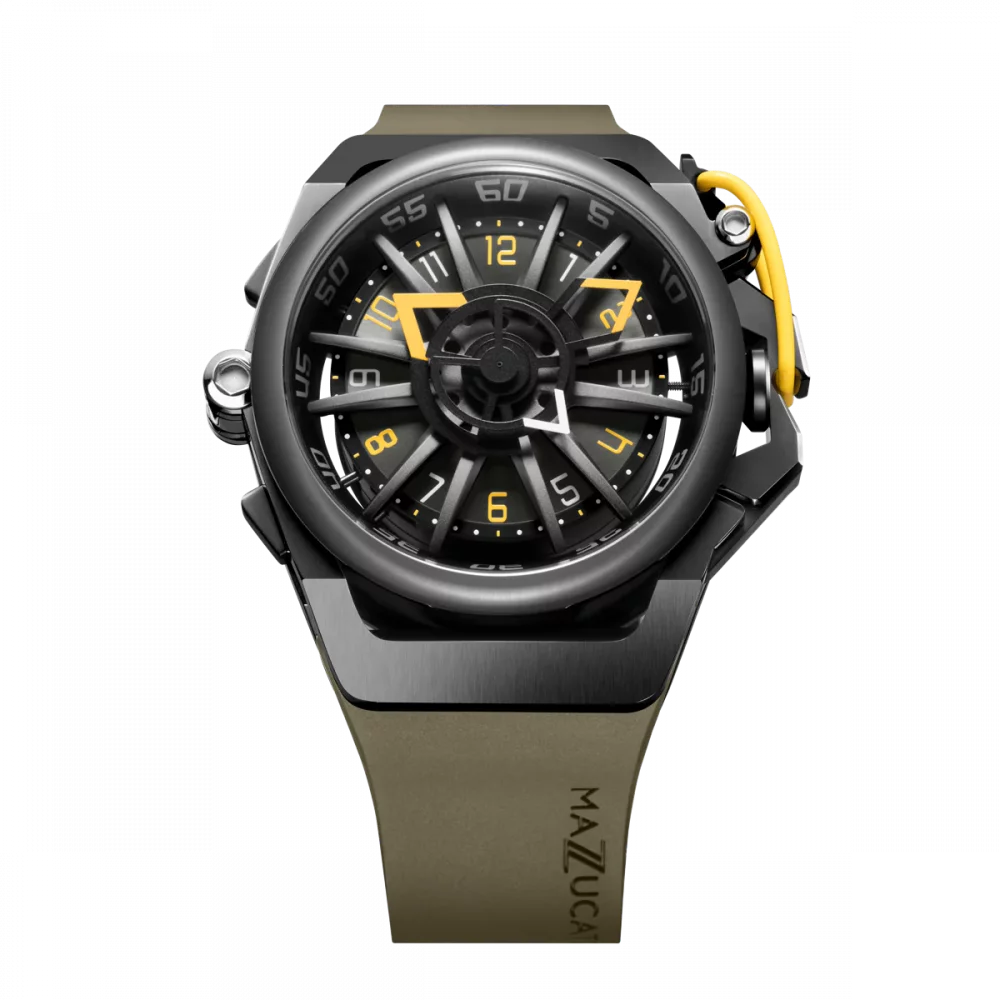 Men's Mazzucato black watch with rubber strap Rim Sport Black / Green ...