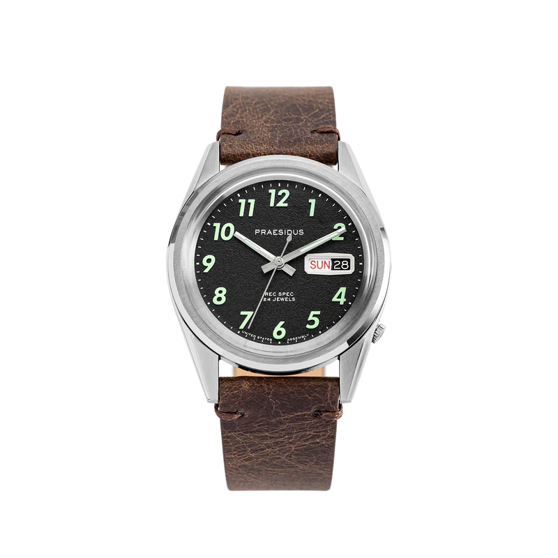 Men's silver Praesidus watch with leather strap Rec Spec - OG Popcorn ...